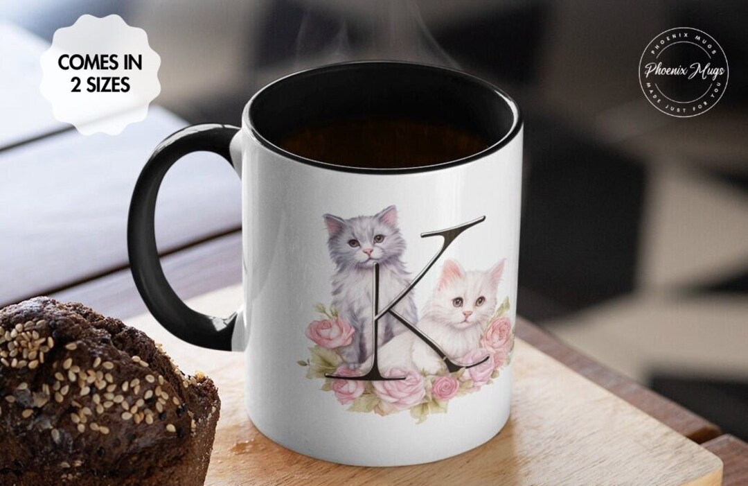 Initial Coffee Mug, Cat Coffee Mug, Letter K Mug, Gift for Her - Etsy