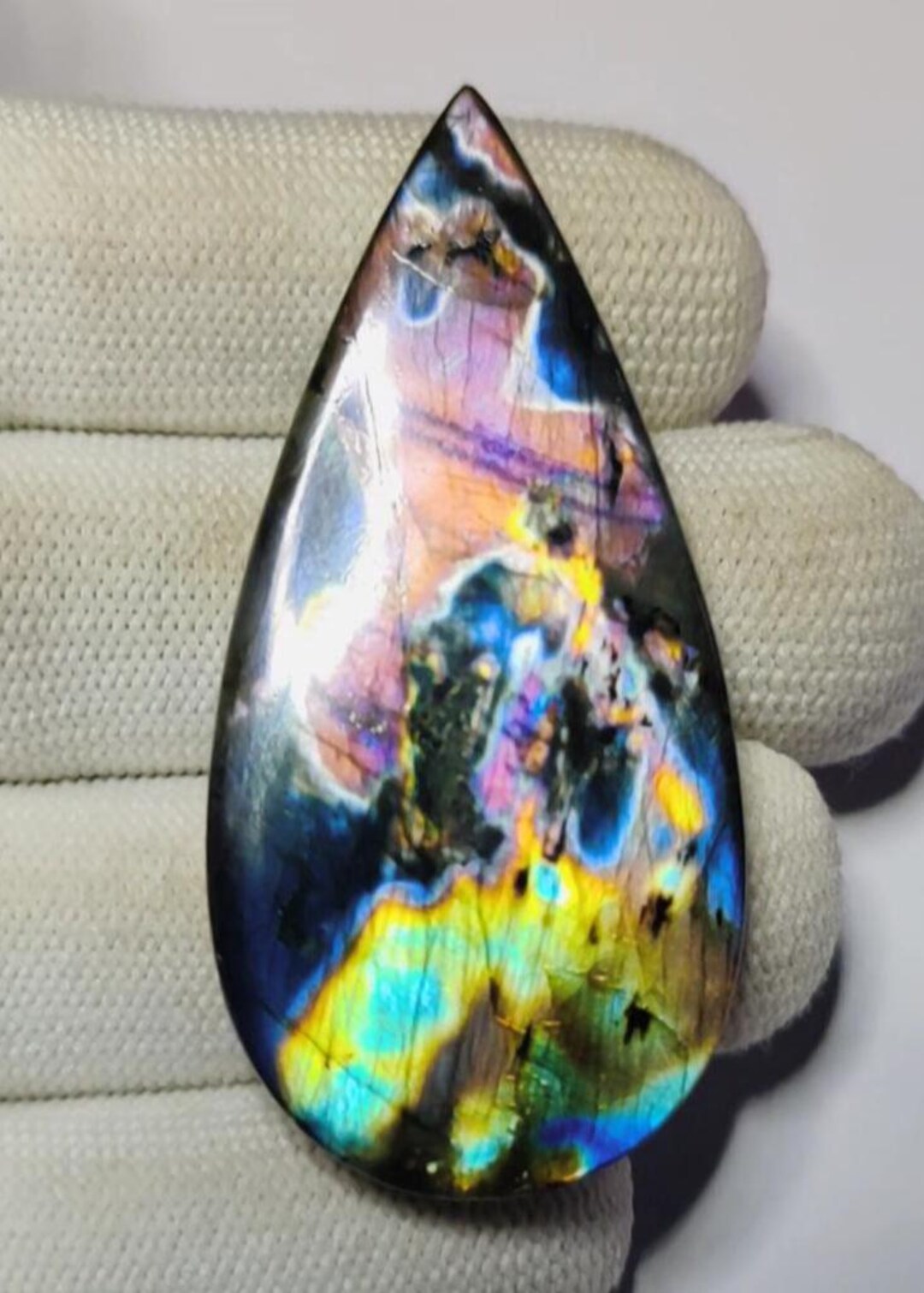 Spectrolite Labradorite Gemstone: Pear Cabochon for Silver Jewelry - Etsy