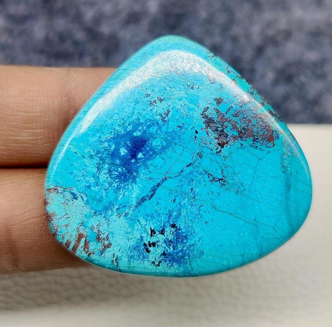 Azurite Shattukite Heart Cabochon: Semi Precious Gemstone (38x42x7mm ...