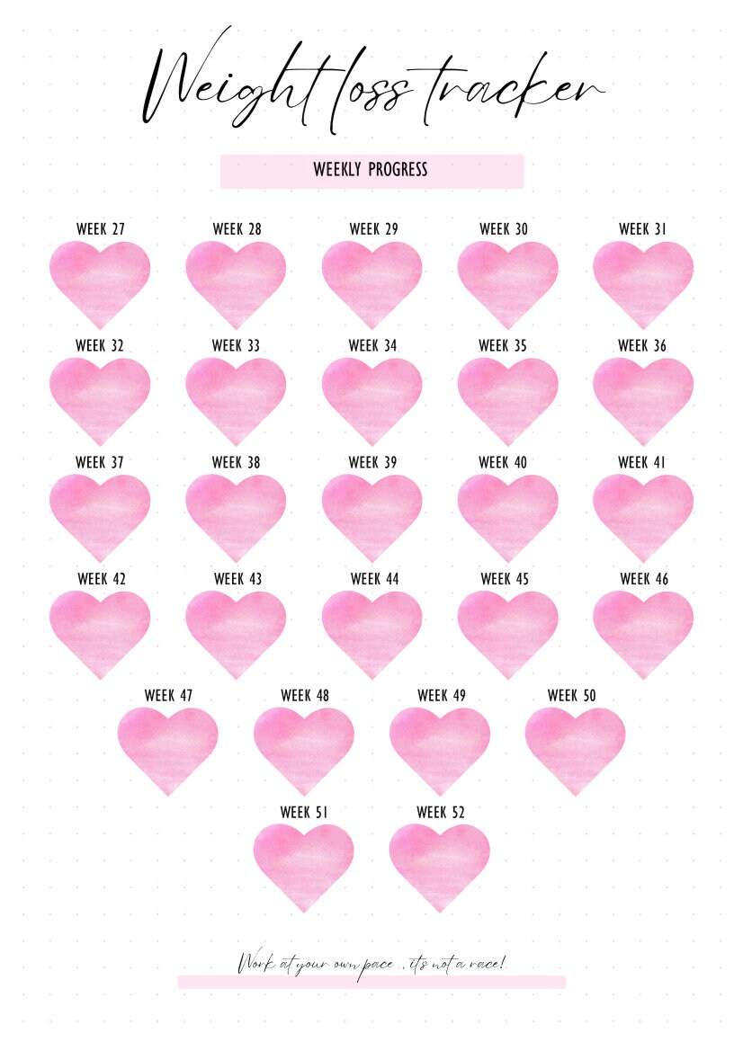 Weight Loss Challenge Printable, Printable Weight Loss Tracker, 1 52 ...