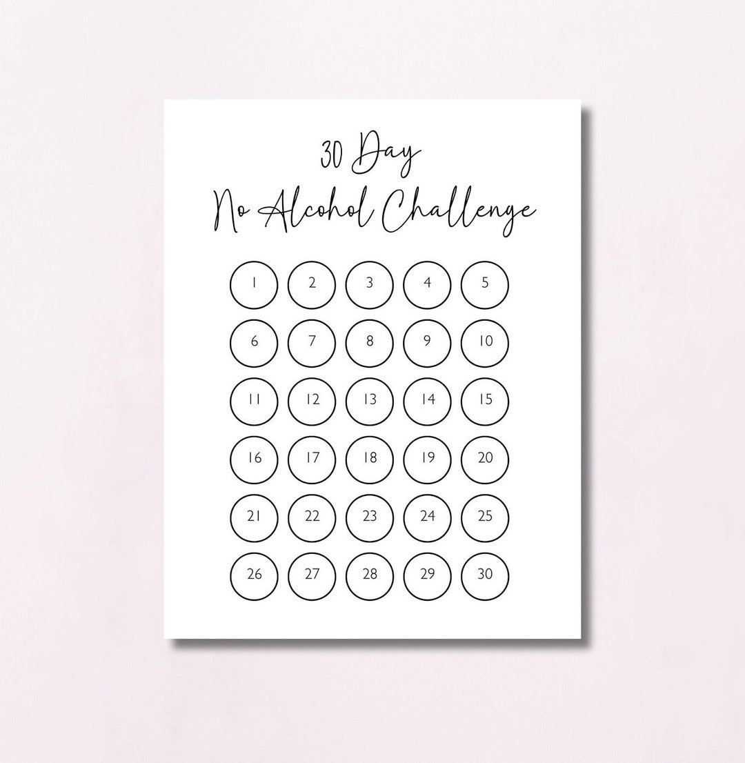 Printable 30 Day ALCOHOL FREE Challenge Chart, 30 Day Habit Tracker, 30 ...