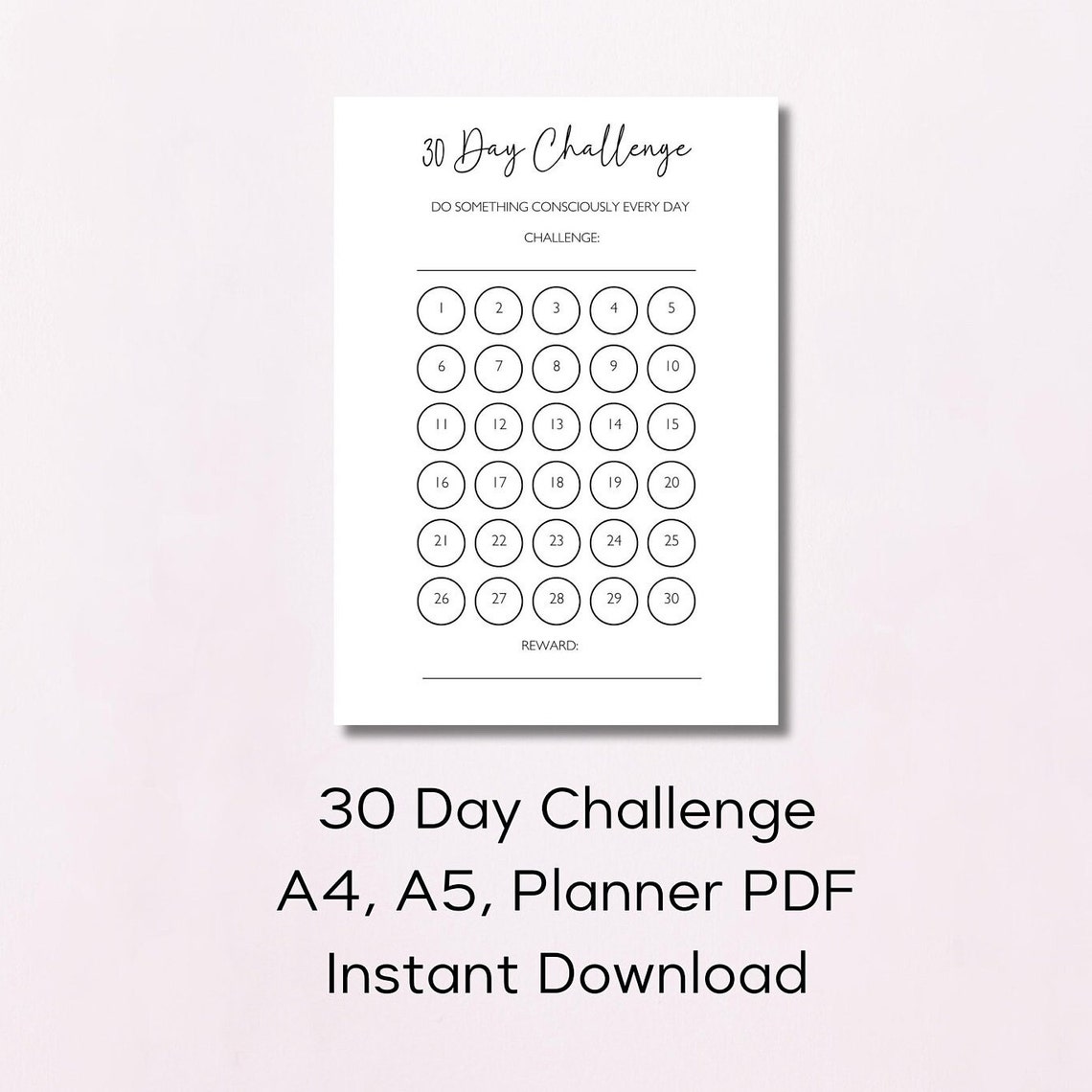 Printable 30 Day Challenge Chart, Black and White, Digital 30 Day Habit ...
