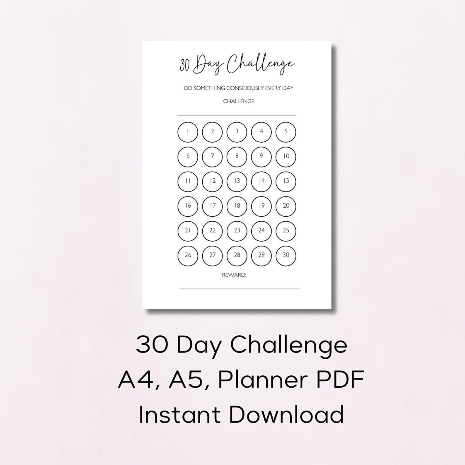 Printable 30 Day Challenge Chart, Black and White, Digital 30 Day Habit Tracker, Challenge ...