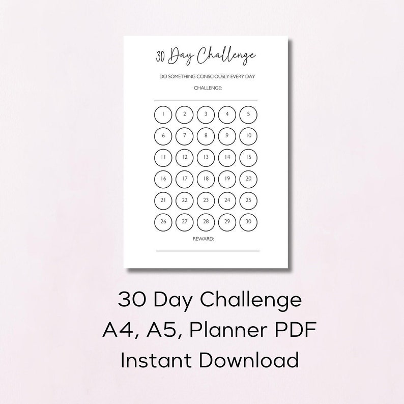 Printable 30 Day Challenge Chart, Black and White, Digital 30 Day Habit ...