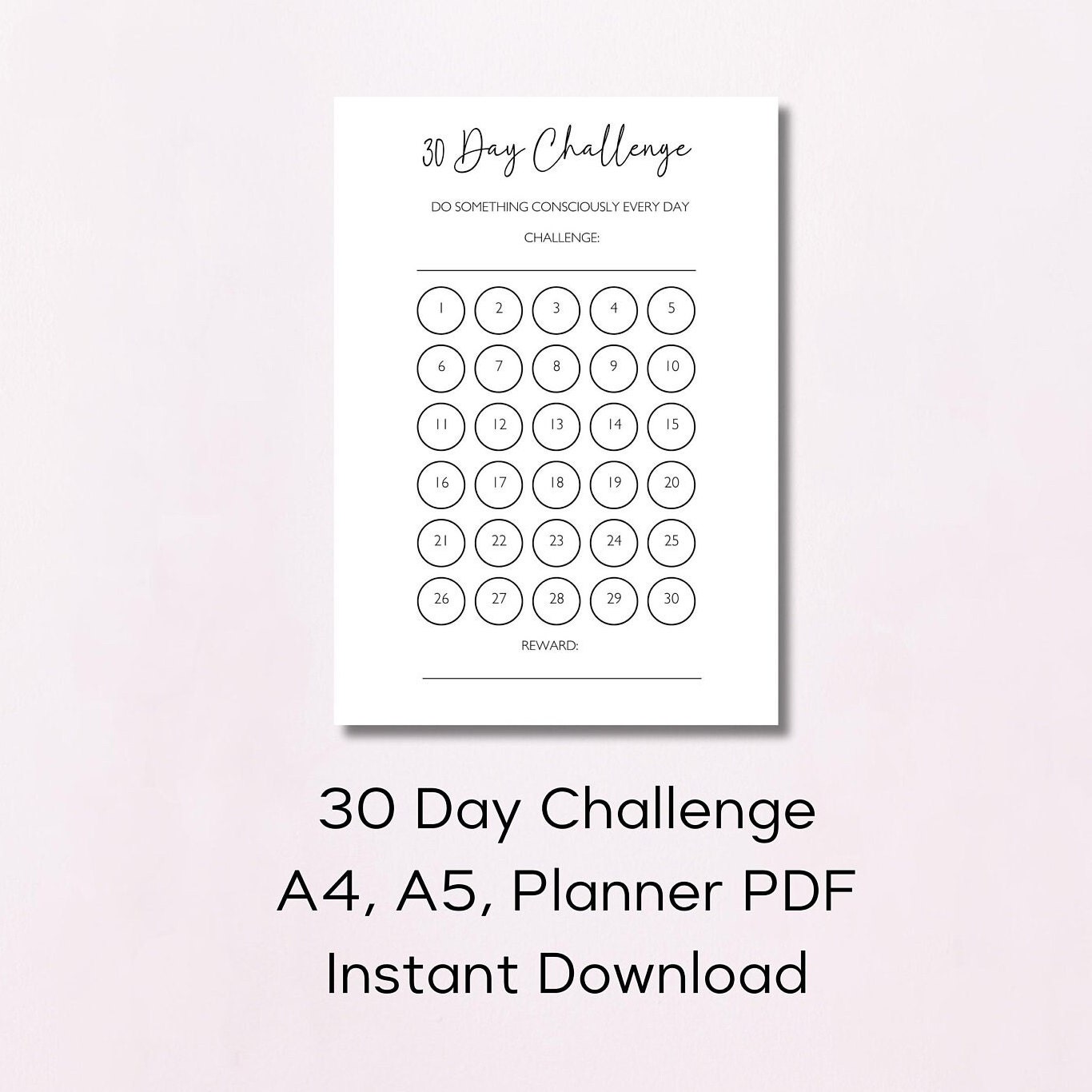 Printable 30 Day Challenge Chart, Black and White, Digital 30 Day Habit ...