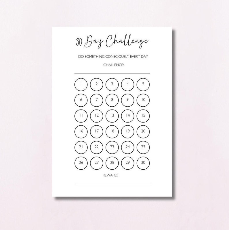 Printable 30 Day Challenge Chart, Black and White, Digital 30 Day Habit ...