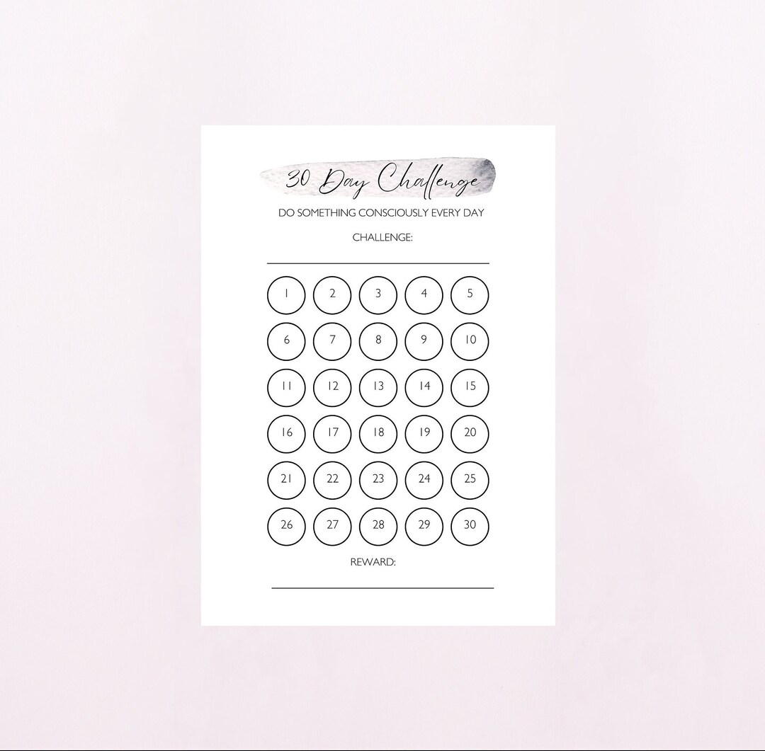 Printable 30 Day Challenge Chart, Digital 30 Day Habit Tracker, 30 Day ...