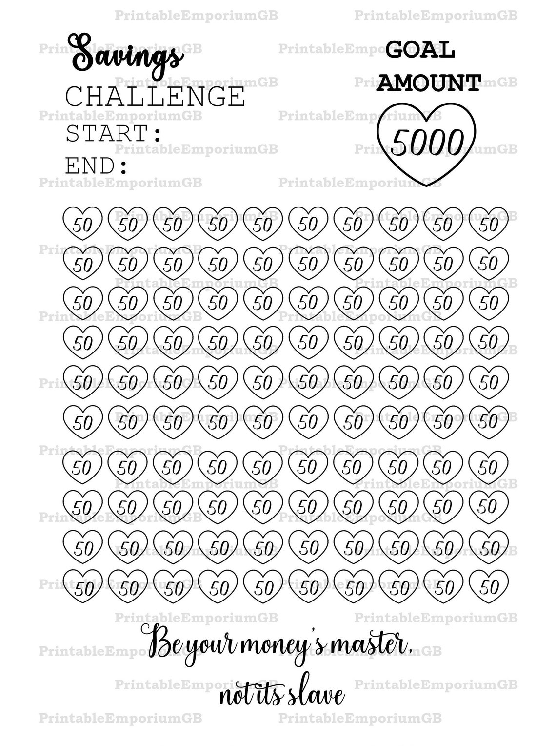 5000 Money Saving Challenge Printable Blank Savings Tracker - Etsy