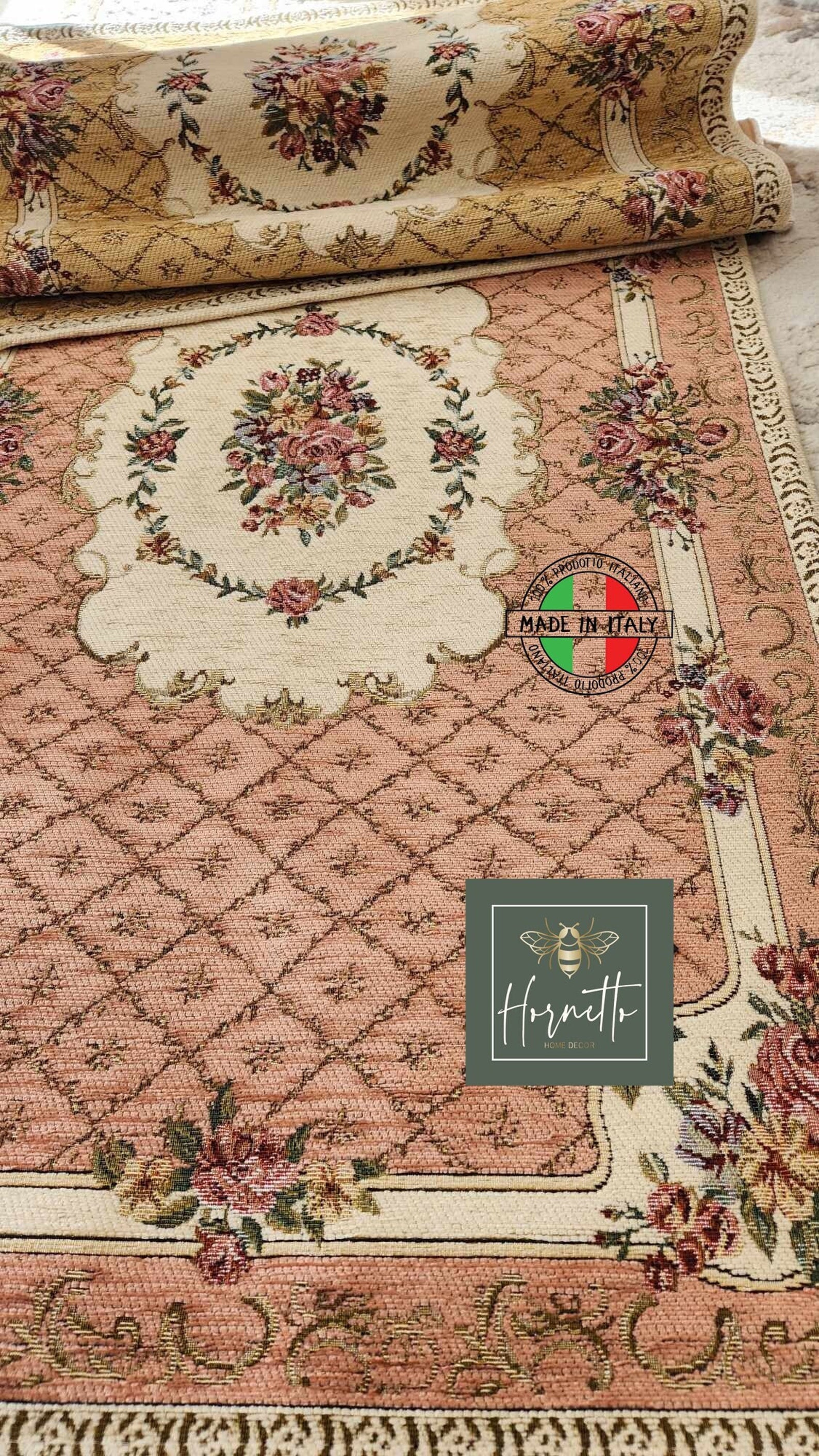 Peach Pink Floral Rug: Vintage Italian Shabby Chic Decor - Etsy