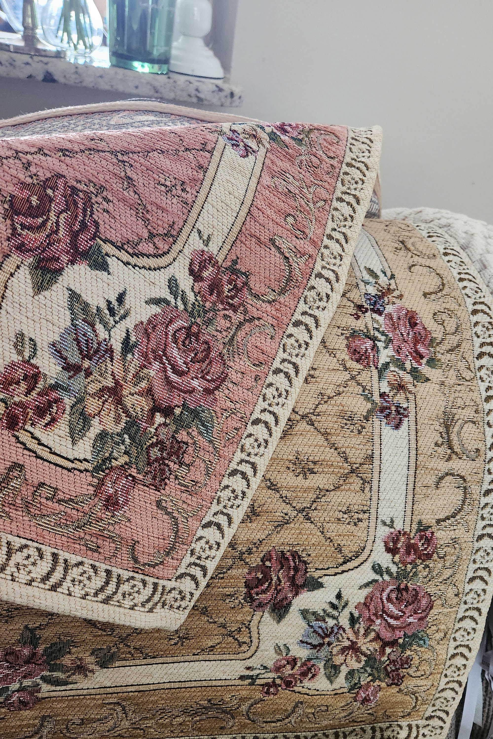 Peach Pink Floral Rug: Vintage Italian Shabby Chic Decor - Etsy