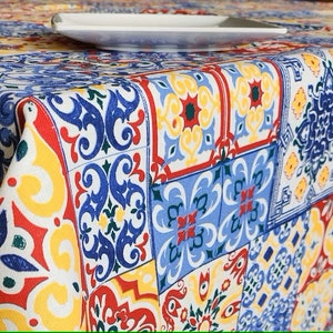 Sicilian Tile Tablecloth: Waterproof Mediterranean Mosaic, Coated ...