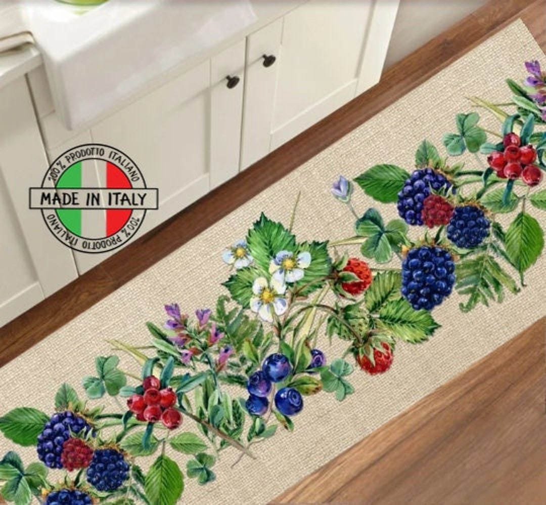 Berry Kitchen Floor Rug Floral Runner for Entryway, Rug for Bathroom ...