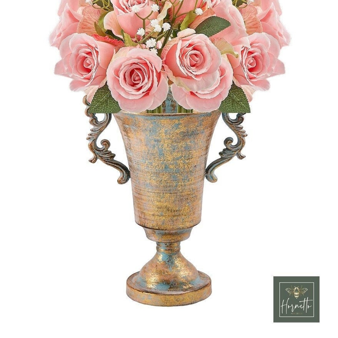 Vintage Vase, Gold Metal 11'' Tall Vase for Centerpiece, Victorian ...