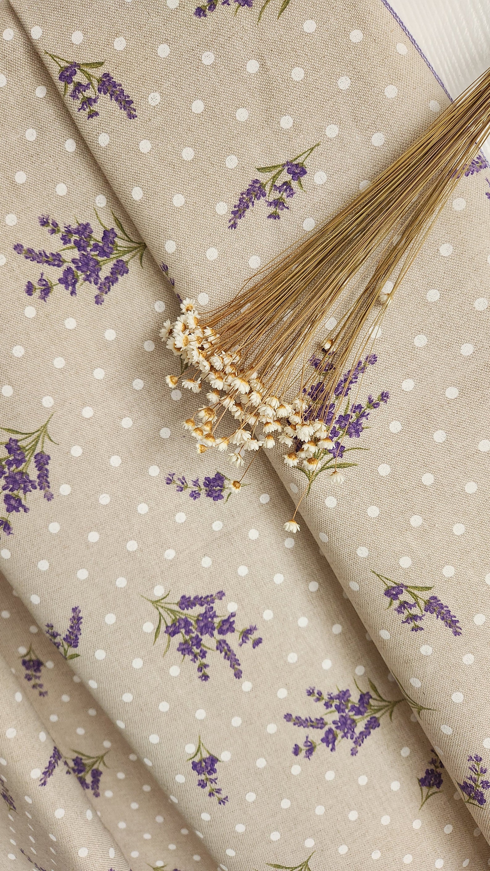 French Provence Oilcloth Tablecloth, Beige Linen, Lavender, Stain Proof ...