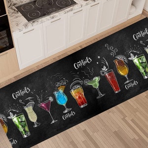 Cocktail Black Kitchen Rubber Mat, Floor Rug, Stain Resistant ...