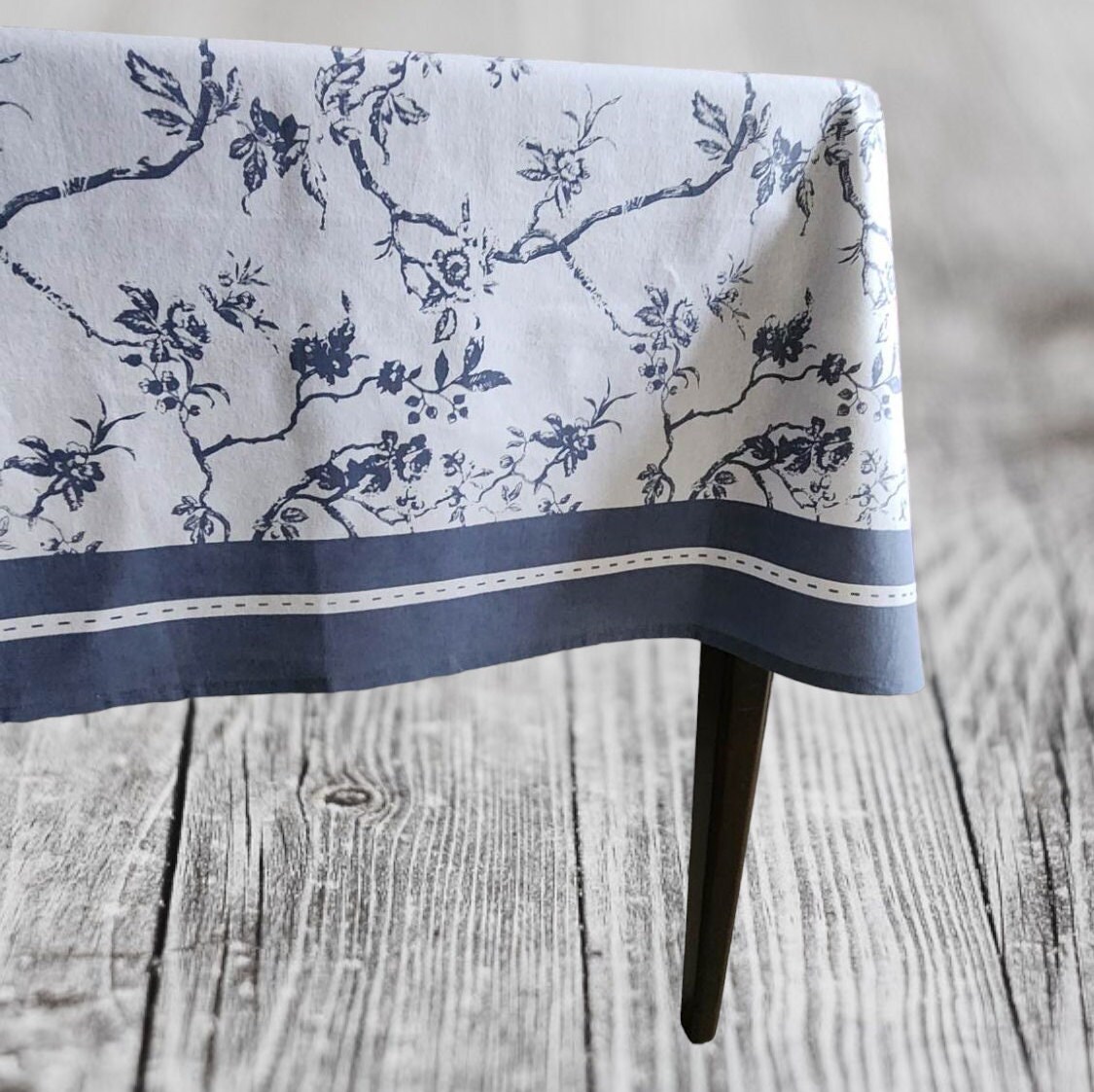 Floral French Country Tablecloth: Blue Cotton Vintage Decor - Etsy