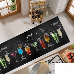Cocktail Black Kitchen Rubber Mat, Floor Rug, Stain Resistant ...