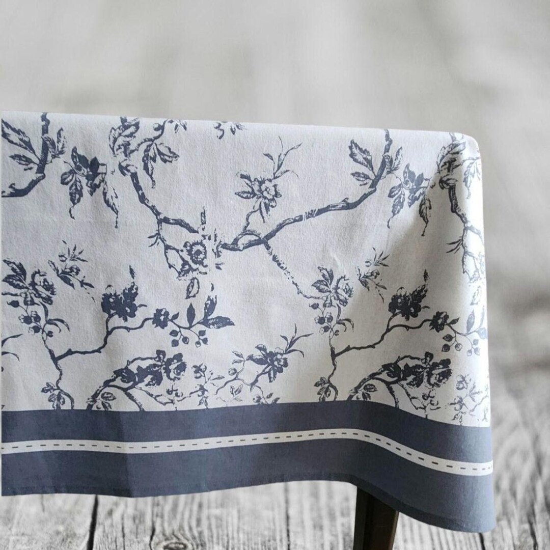 Floral French Country Tablecloth: Blue Cotton Vintage Decor - Etsy