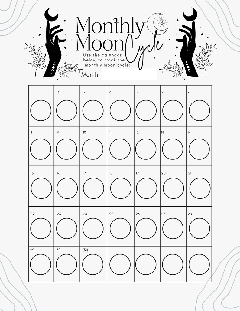 Monthly Moon Cycle Tracker Printable Download - Etsy