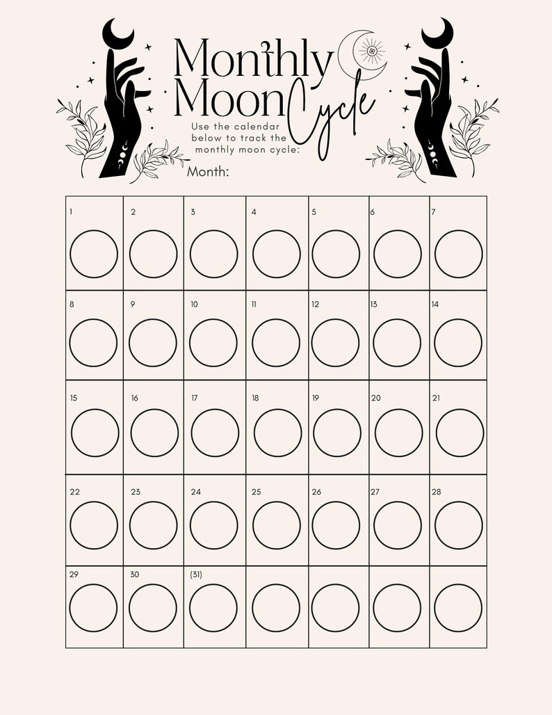 Monthly Moon Cycle Tracker Printable Download - Etsy