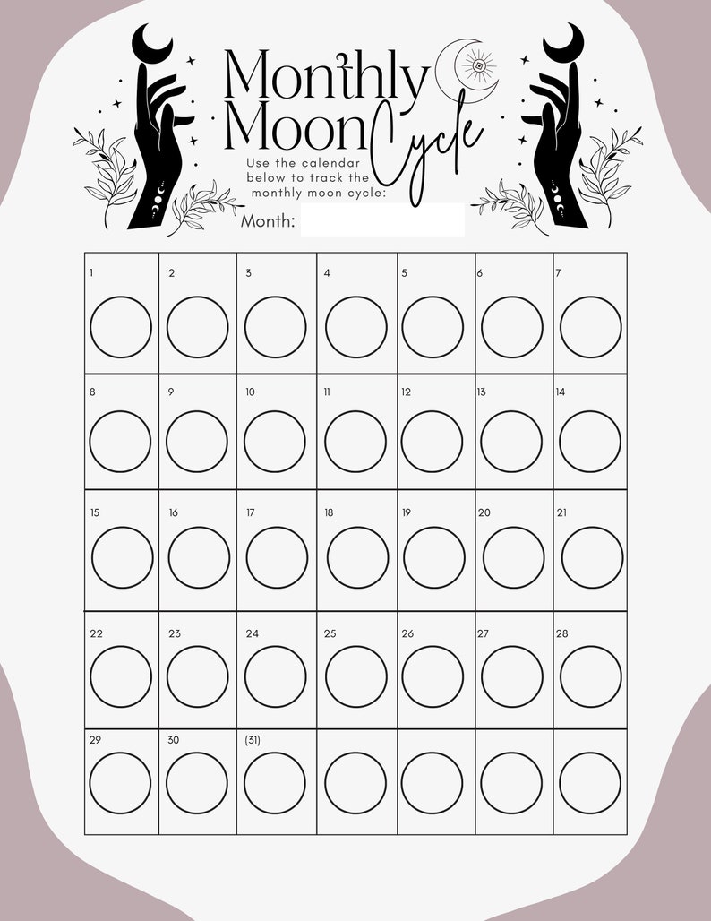 Monthly Moon Cycle Tracker Printable Download - Etsy