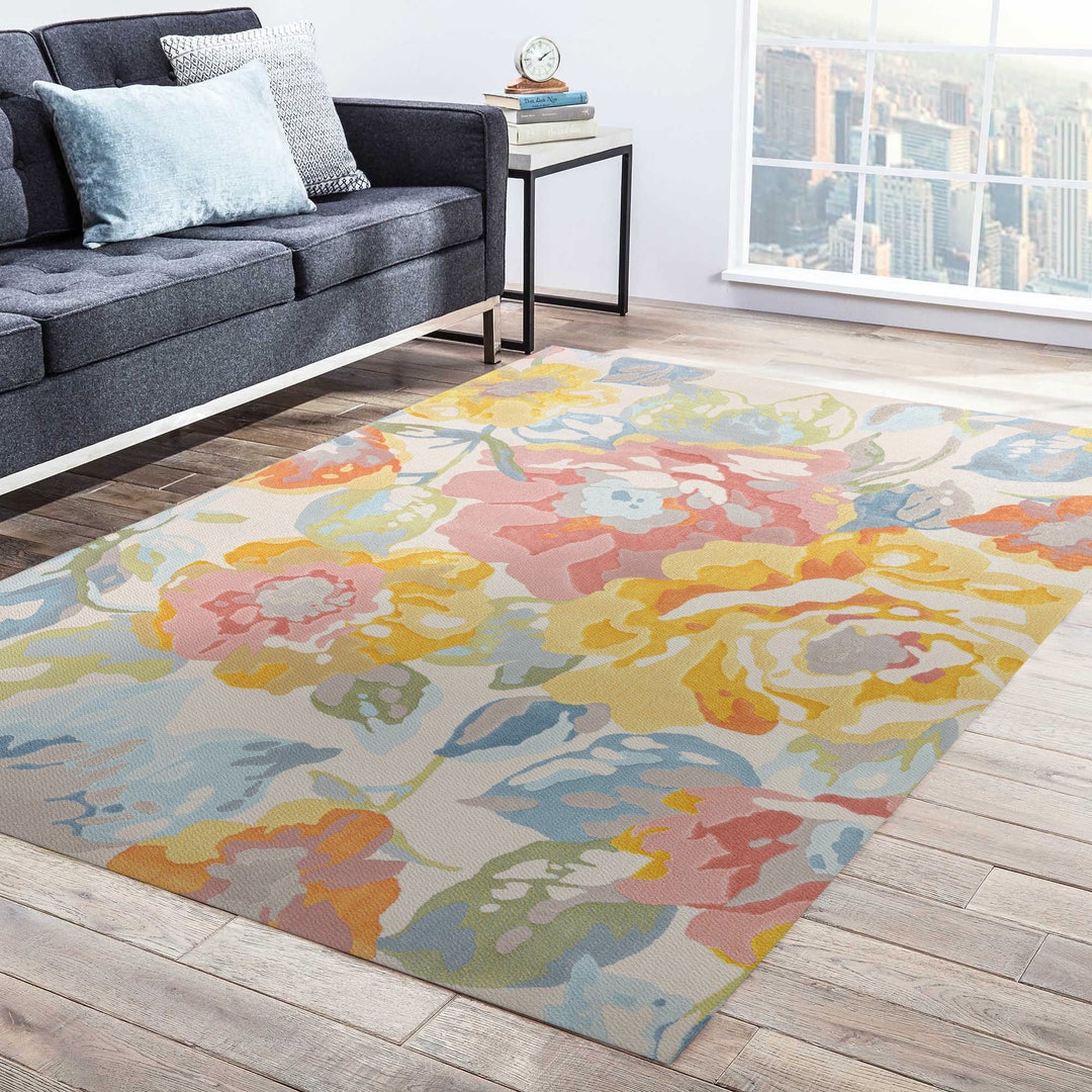 Floral Pattern Rug, Contemporary Abstract Area Rug for Bedroom, Mid ...