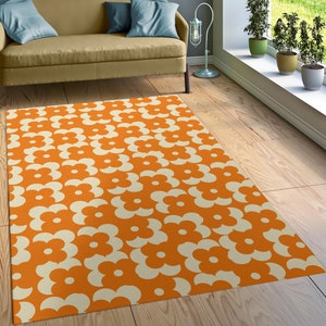 Orange Floral Retro Rug, Bohemian Rug, Trendy Rugs, Design Home Decor ...