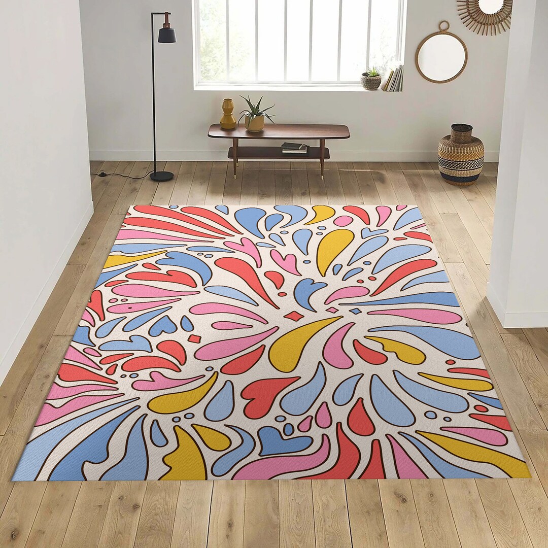 Geometric Shapes, Funky 70S Rug, Kawaii Rug, Office Decor, Colorful ...