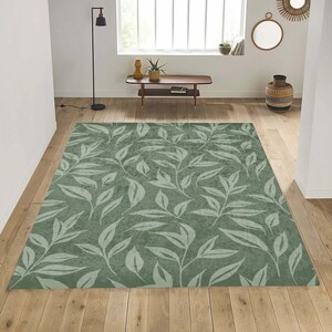 Modern Botanical Sage Green Area Rug, Boho Floral Pattern, Sage Green ...