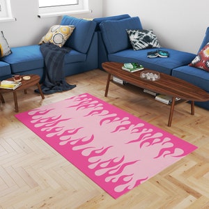 Pink Flame Groovy Rug, Funky 70S Rug, 70S Aesthetic, Modern Abstract ...