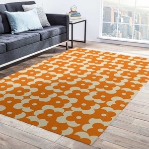 Orange Floral Retro Rug, Bohemian Rug, Trendy Rugs, Design Home Decor ...