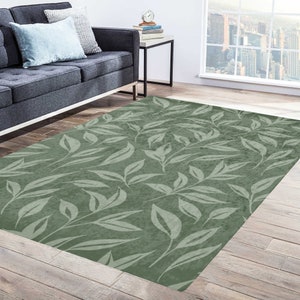 Modern Botanical Sage Green Area Rug, Boho Floral Pattern, Sage Green ...
