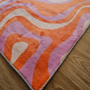 Orange Pink Wavy Retro Area Rug, 70s Rug, Wavy Trippy Rug, Psychedelic ...