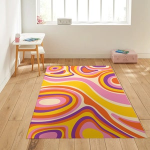 Orange Groovy Rug, Psychedelic, Rugs for Living Room, Retro Area Rug ...