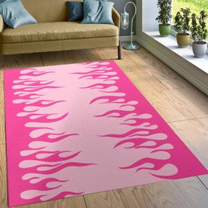 Pink Flame Groovy Rug, Funky 70S Rug, 70S Aesthetic, Modern Abstract ...