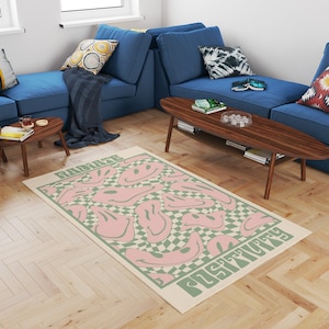 Groovy Smile Happy Face, Funky Rug, Retro Area Rug, 70s Wavy Trippy Rug ...