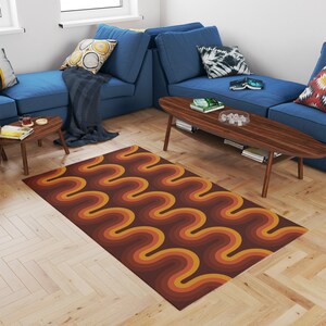 Brown Groovy Retro 70s Area Rug, Brown Orange Geometric Rug, Groovy ...