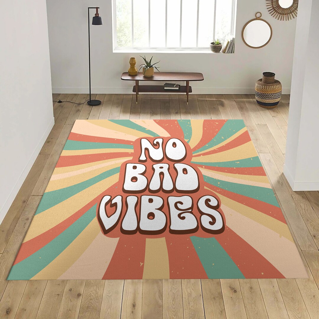 No Bad Vibes Groovy Funky 70S Rug, Custom Rug, Custom Area Rug, Bath ...