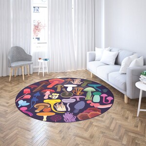 Colorful Mushroom Round Rug, Colorful Round Hippy Carpet for Bedroom ...