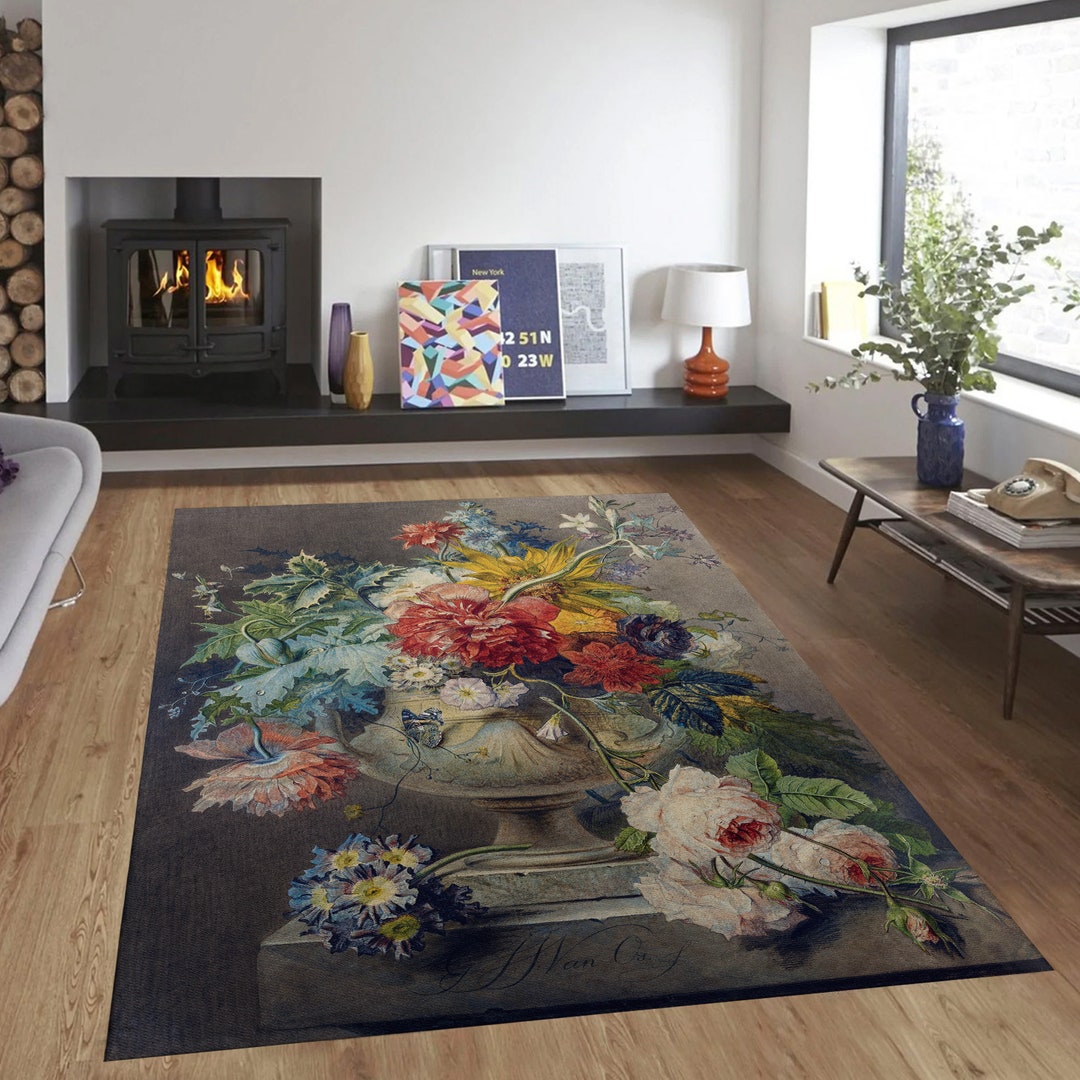 Bouquet of Flowers, Floral Kitchen Rug, Art Print, Famous Paintings ...