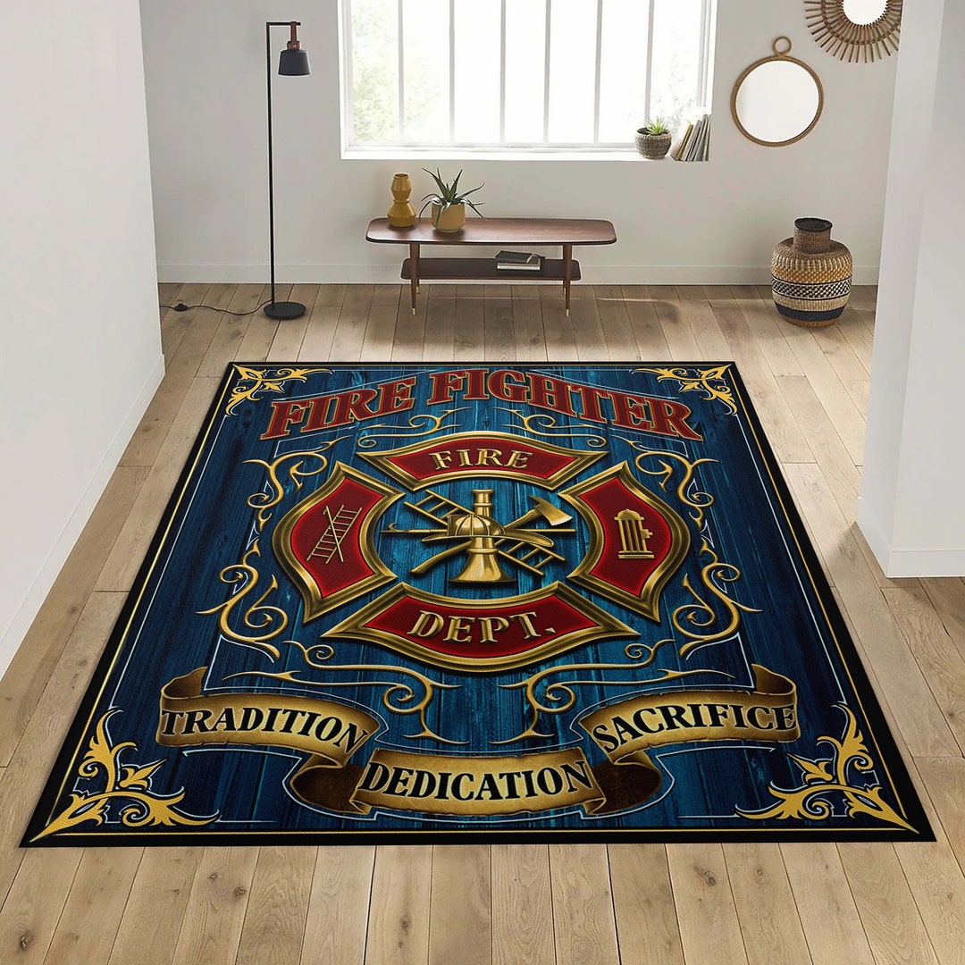 Firefighter Area Rug, Fire Rescue Rug, Rug for Bedroom, Pattern Rug ...