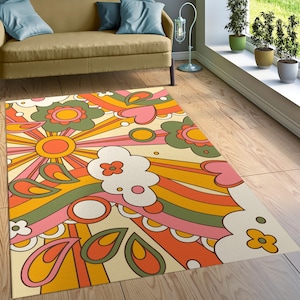 Floral Retro Groovy 70S Rug, Funky Trippy Rug, Designer Rug, 70S Rug ...