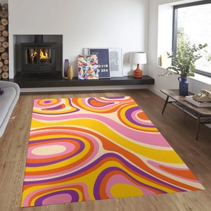 Orange Groovy Rug, Psychedelic, Rugs for Living Room, Retro Area Rug ...
