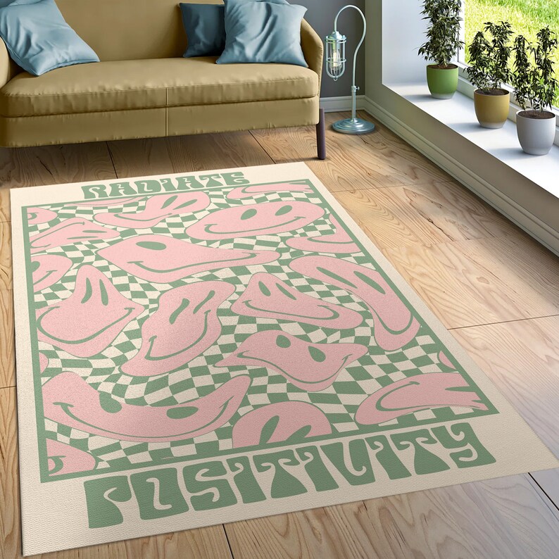 Groovy Smile Happy Face Funky Rug Retro Area Rug 70s Wavy - Etsy