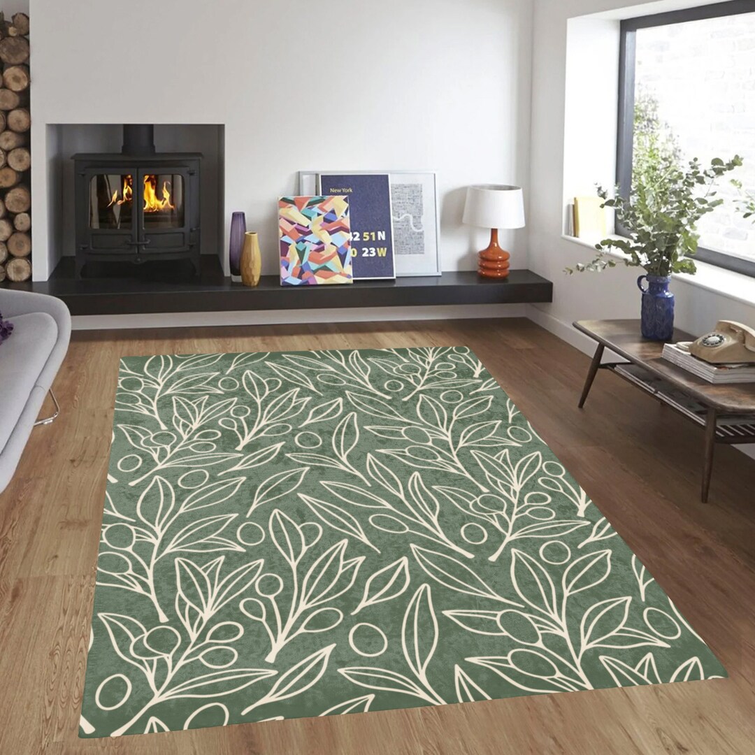 Botanical Pattern Floral Rug, Sage Beige Area Rug, Neutral Colors Home ...