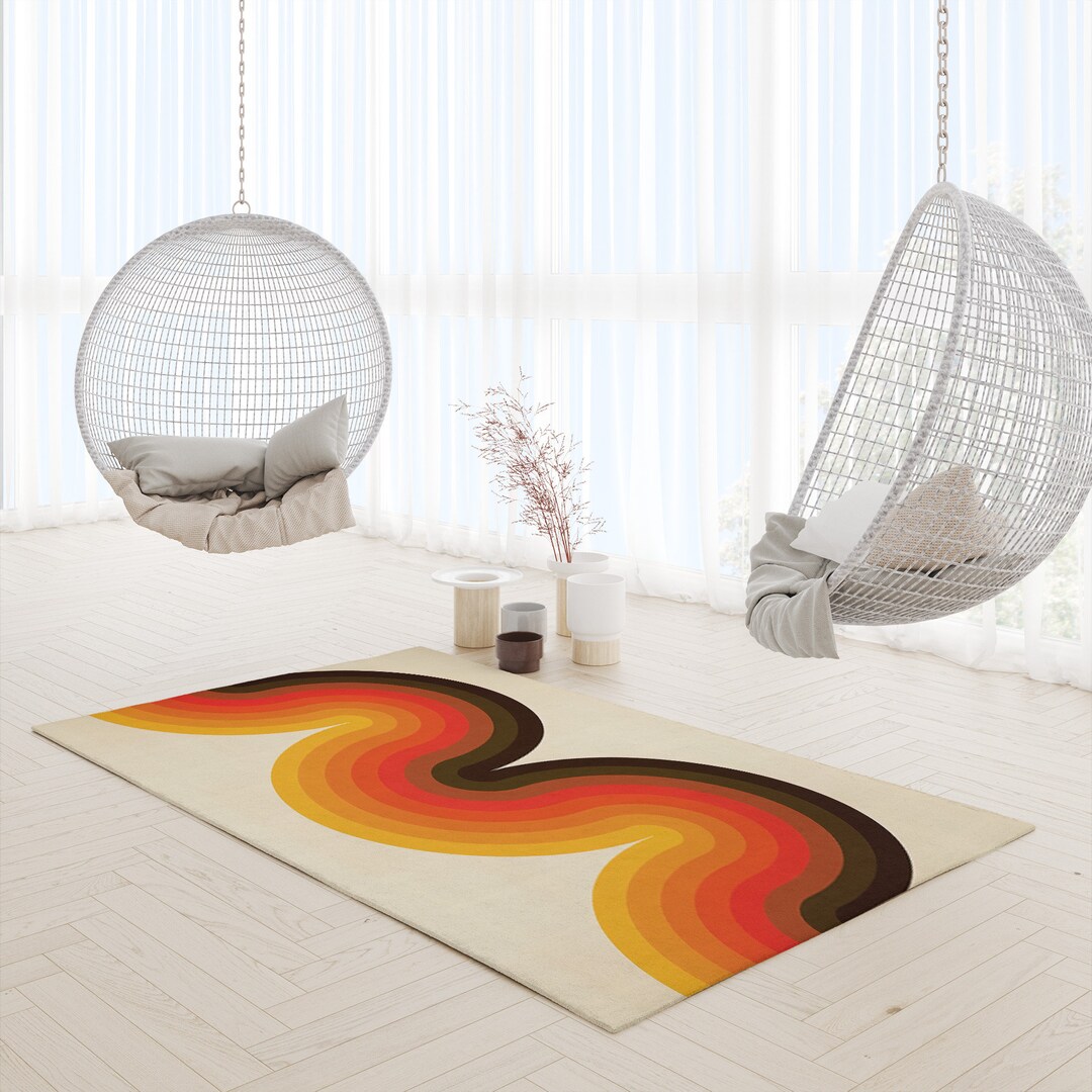 Mid Century Modern Art Rug, Scandinavian Style Living Room Rug, Retro ...