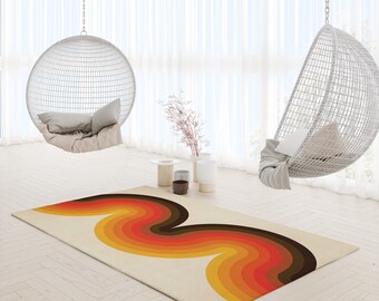 Brown Groovy Retro 70s Area Rug Brown Orange Geometric Rug - Etsy