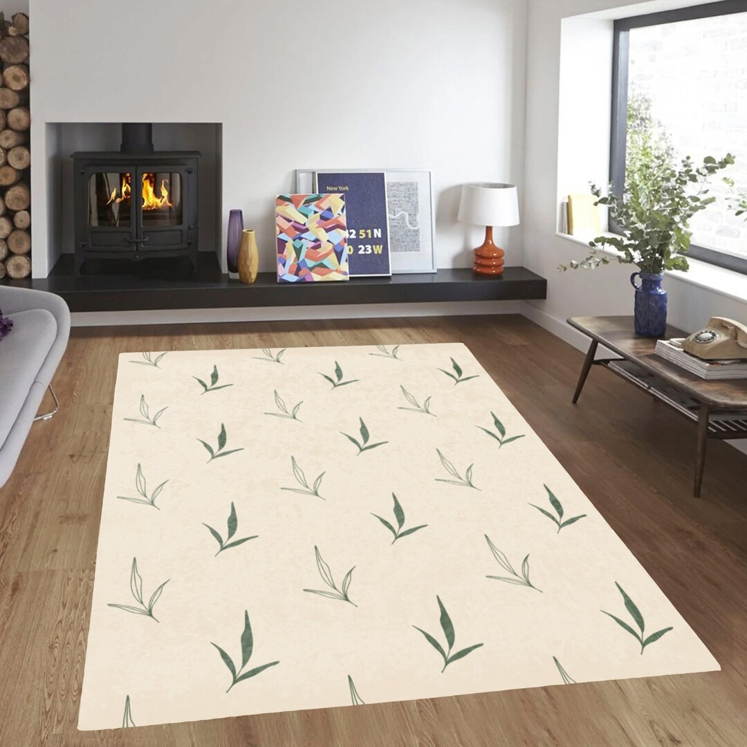 Beige Area Rug Botanical Floral Print, Nature Inspired Rug, Botanical ...