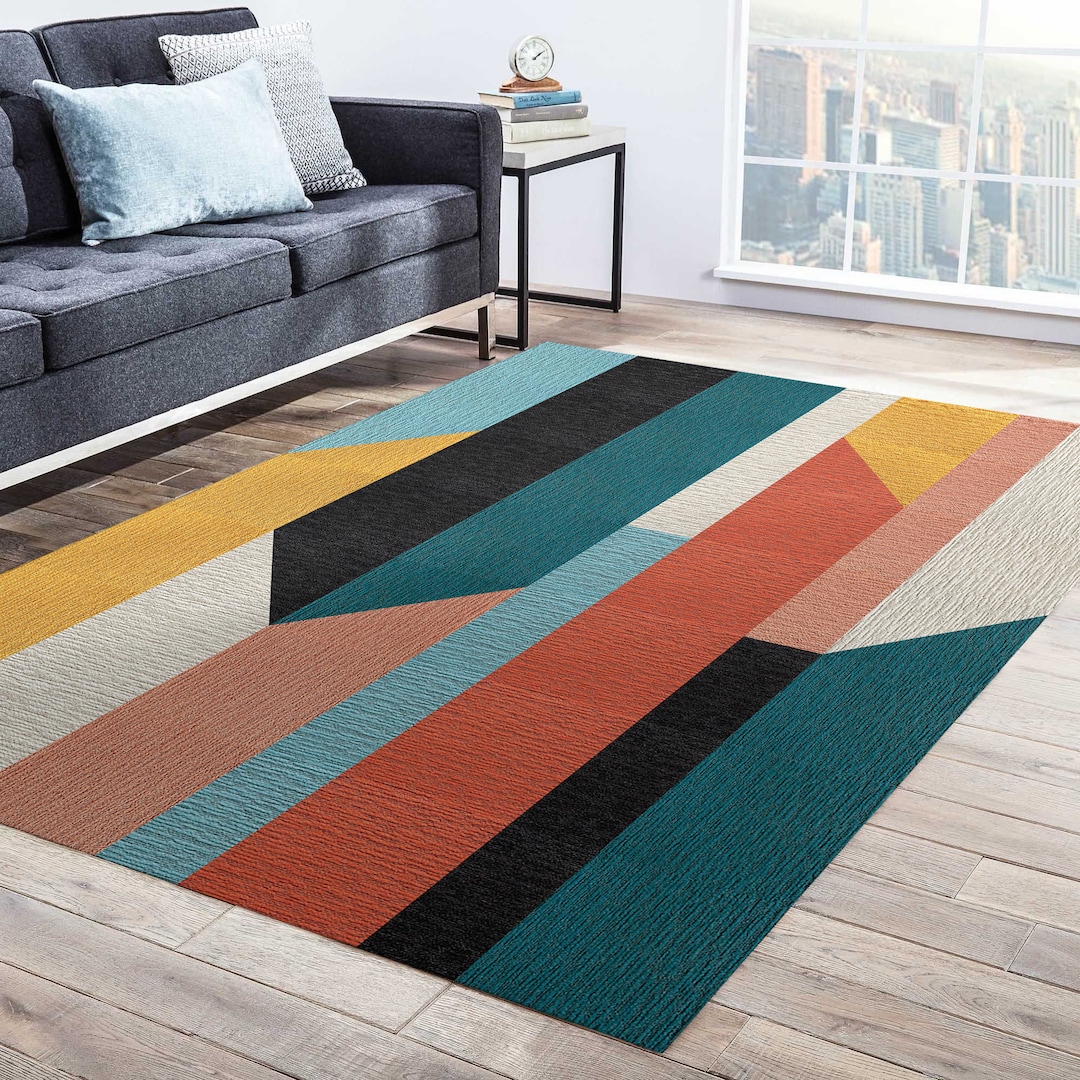 Colorful Abstract Rug, Stylish Mid Century Modern Rug for Bedroom ...