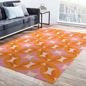 Orange Pink Abstract Mid Century Retro Rug, Vintage Inspired Design ...